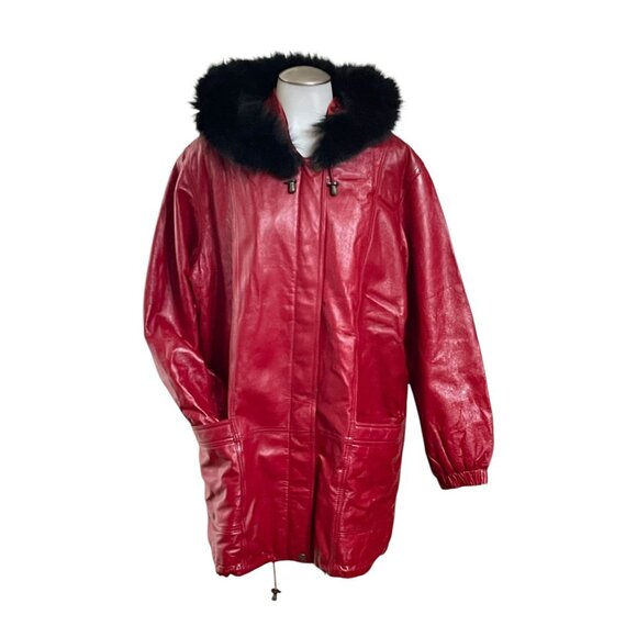 Excelled | Jackets & Coats | Excelledvintage Red Leather Coat With Faux ...